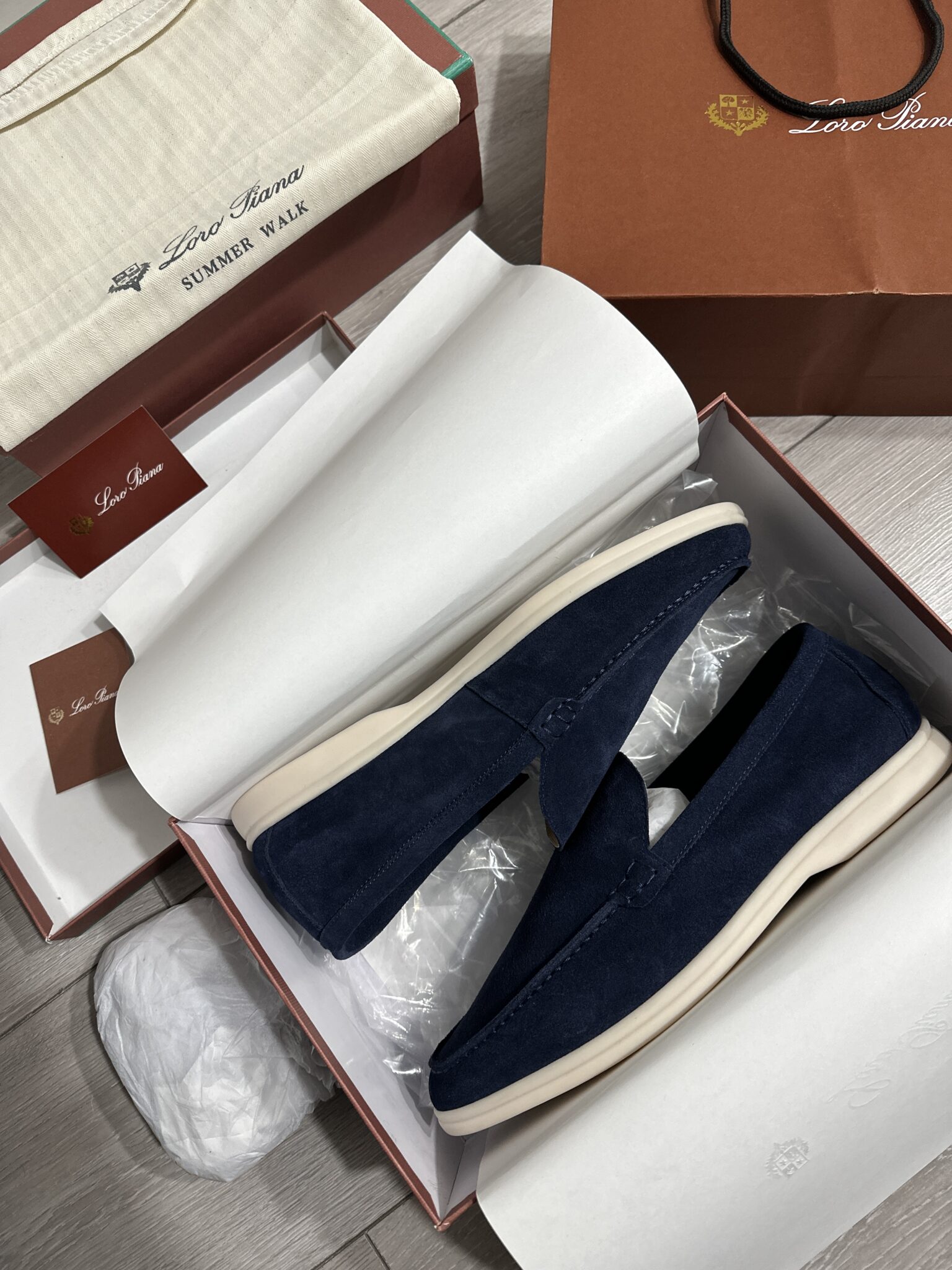 Loro Piana Summer Walk Navy Blue Loafers - iskwholesale.co.uk